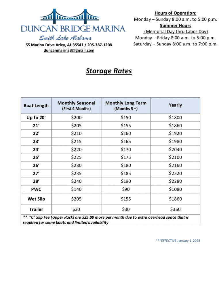 Boat Storage Rates & Services | Duncan Bridge Marina